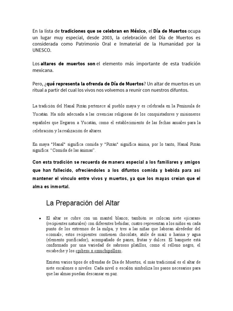 Elementos del Altar de Hanal Pixán | PDF | Alimentos