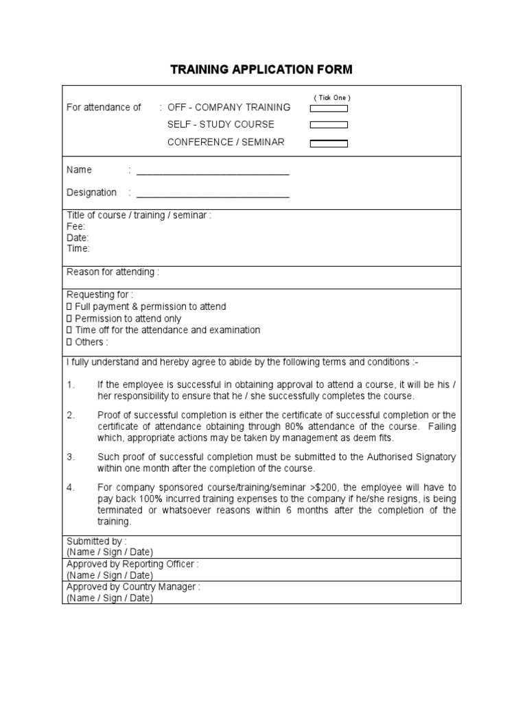 Training Application Form | PDF