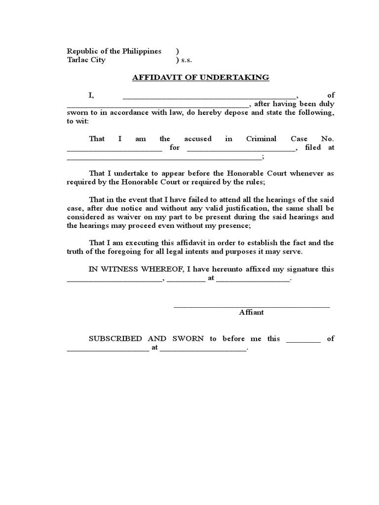 Affidavit of Undertaking | PDF