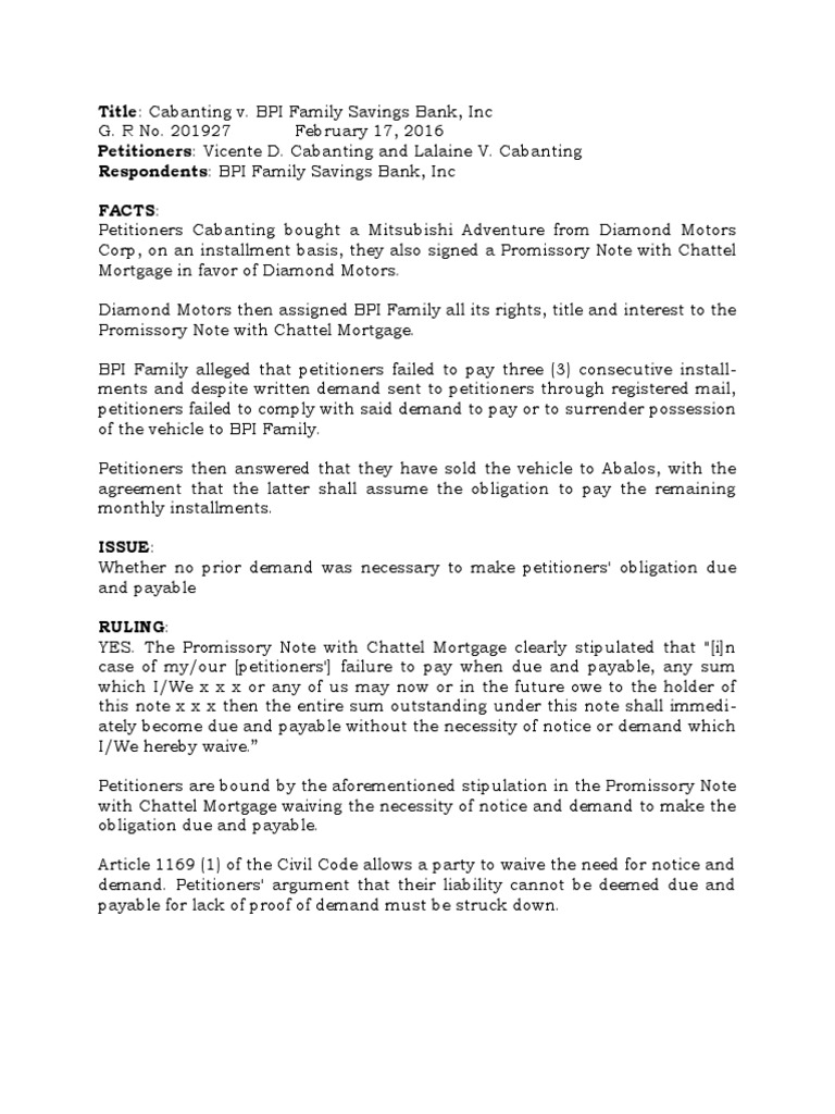 Cabanting v. BPI Family Savings Bank | PDF