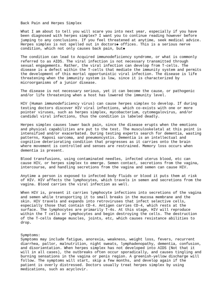 Back Pain and Herpes Simplex | PDF | Hiv/Aids | Infection