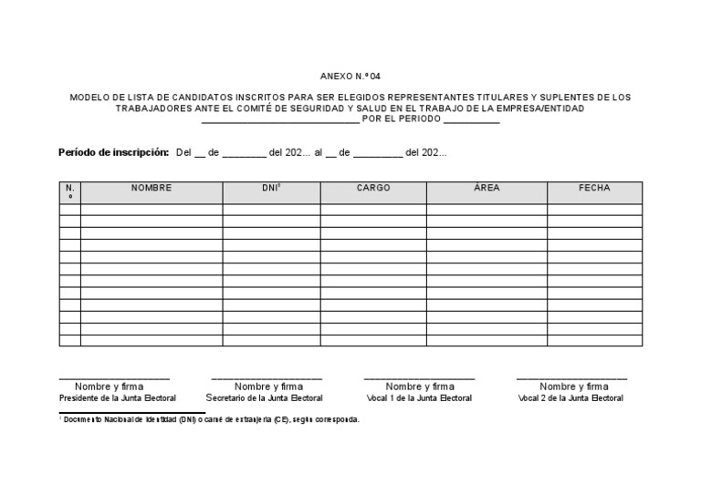 Anexo 4. Modelo de Lista de Candidatos Inscritos | PDF Anexo 4. Modelo de Lista de Candidatos Inscritos | PDF