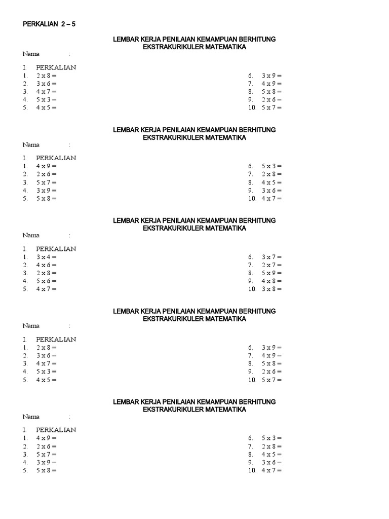 Tes Perkalian | PDF