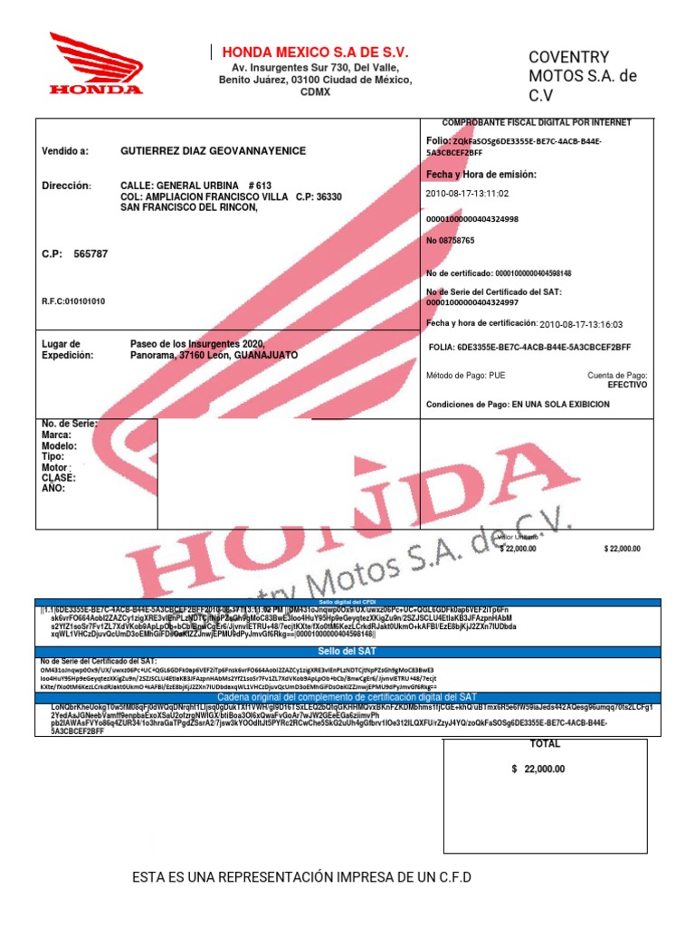 499815189-Factura-Honda-123456 Edited Edited Edited Edited | PDF