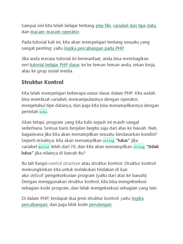 Belajar Logika Percabangan PHP | PDF | Karier & Perkembangan | Komputer