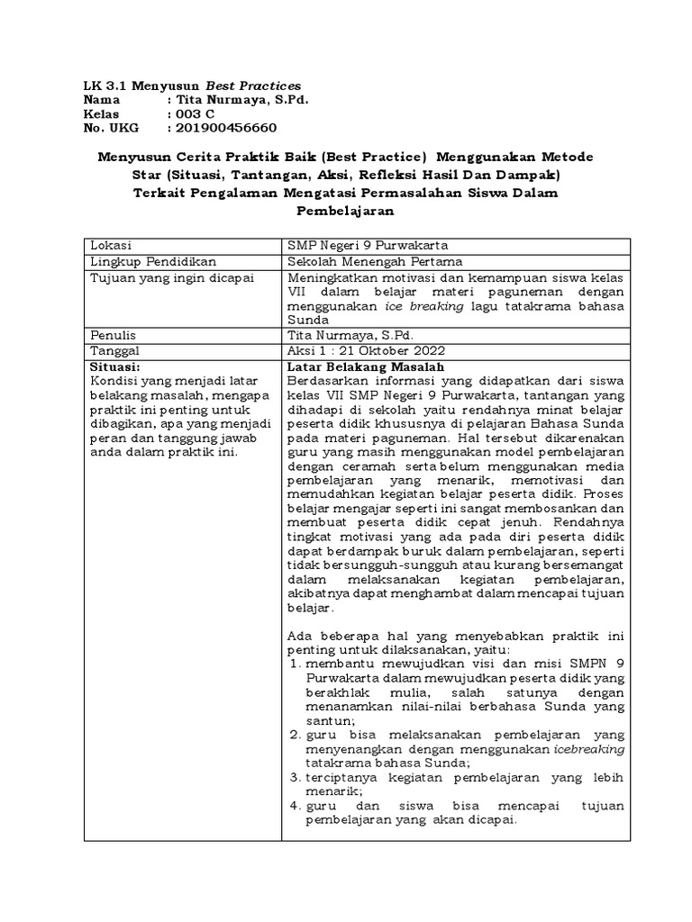 LK 3.1 Menyusun Best Practices - Tita Nurmaya | PDF