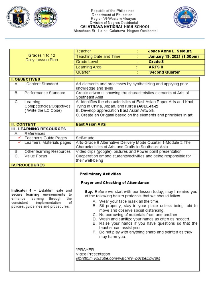 Cot Lesson Plan Arts Pdf Learning Teachers