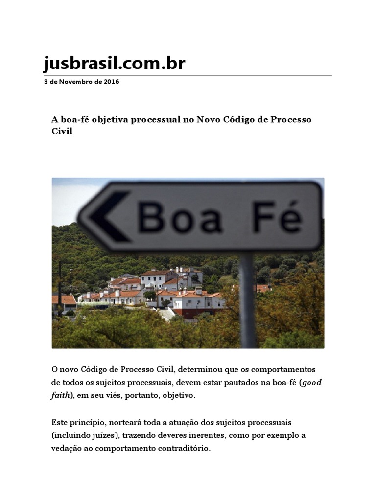 Boa-fé Objetiva no Novo CPC: Princípios e Deveres | PDF | Processo ...