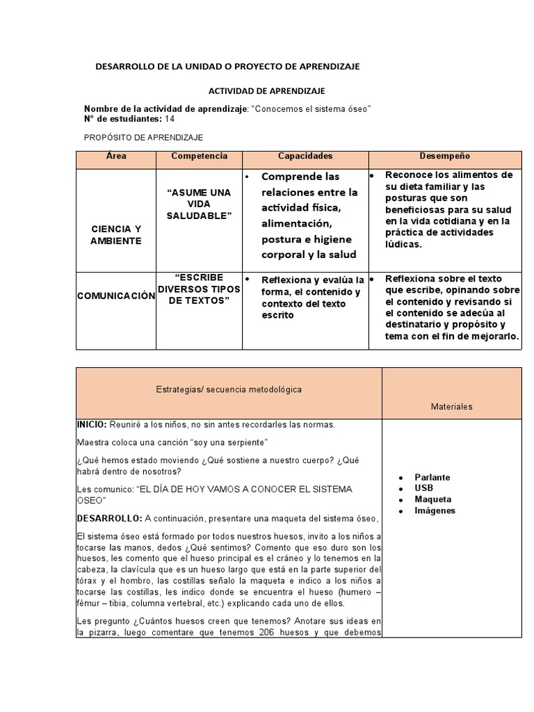 Sesion Sistema Oseo Pdf Aprendizaje Esqueleto
