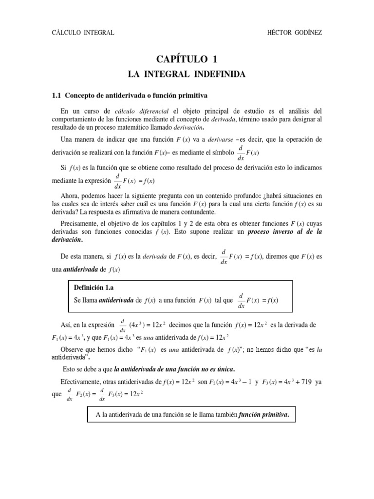 Capítulo 1 La Integral Indefinida | PDF | Integral | Derivado