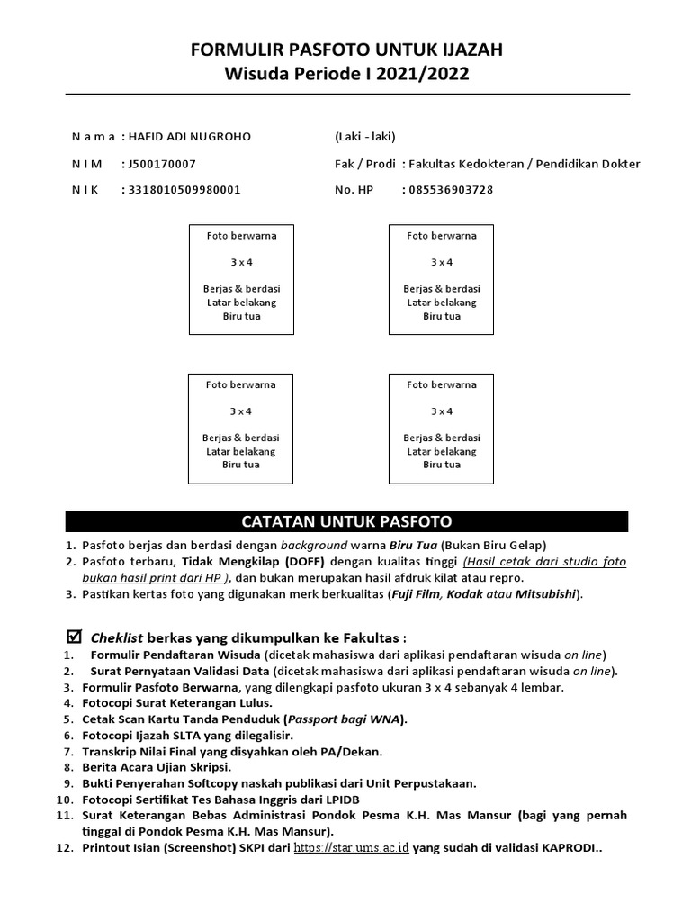 Form Pasfoto - J500170007 | PDF