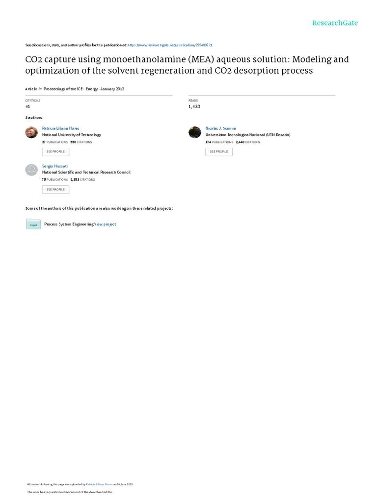 CO2 Capture Using Monoethanolamine (MEA) Aqueous Solution | Download Free PDF | Mathematical ...