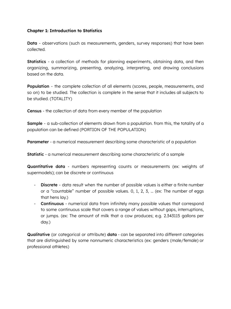 Chapter 1 - Introduction To Statistics | PDF | Sampling (Statistics ...