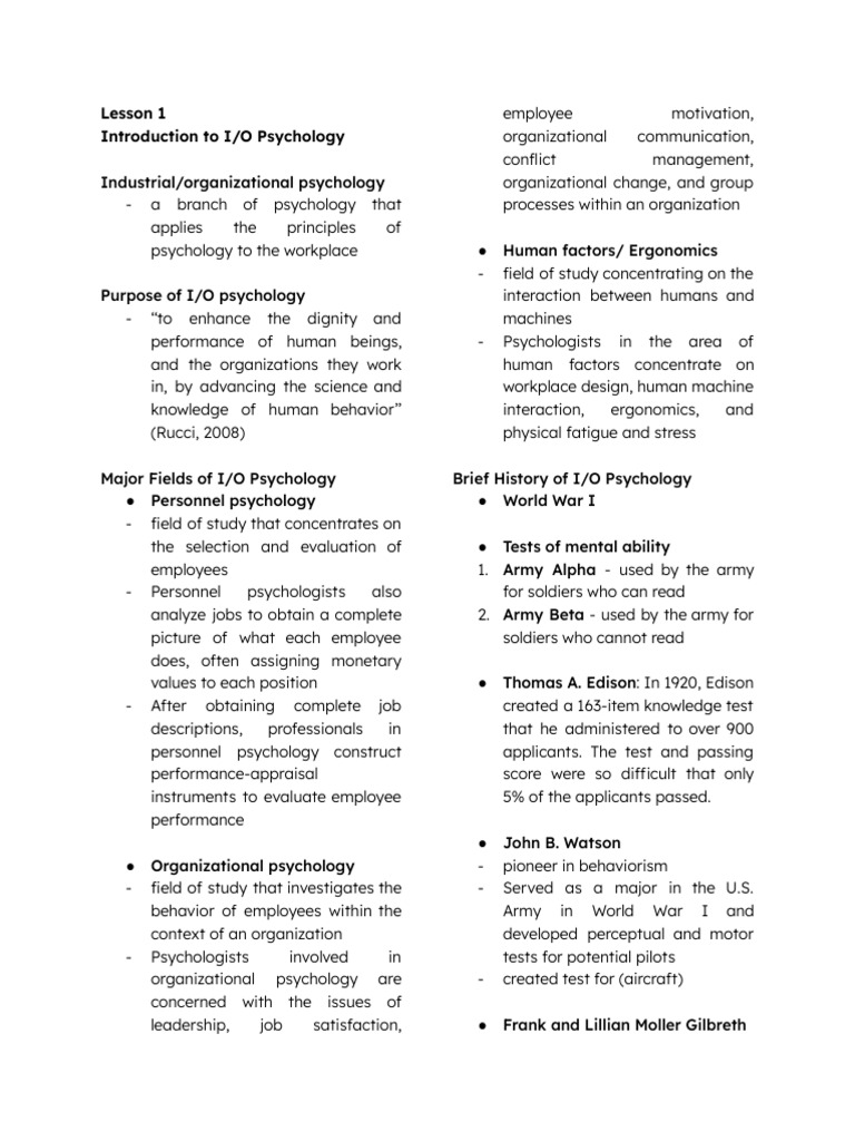 Lesson 1 Introduction To I - O Psychology | PDF | Industrial And ...