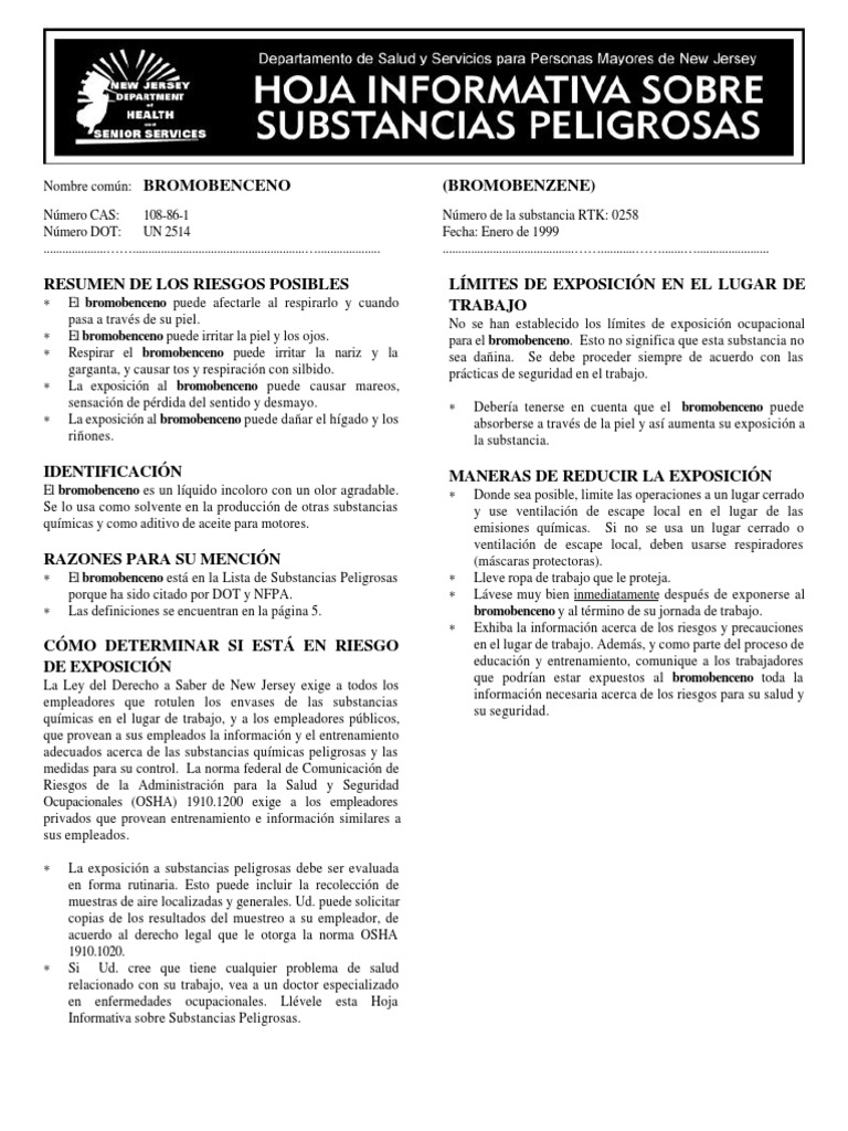 BROMOBENCENO | PDF | Administración de Seguridad y Salud Ocupacional ...