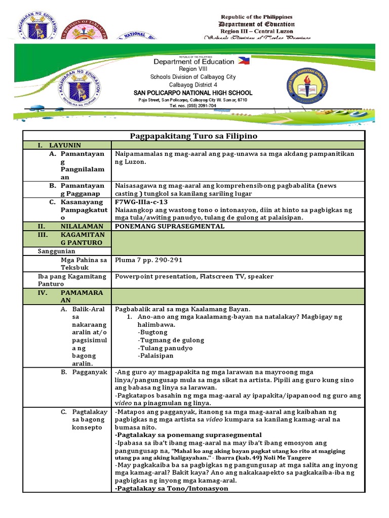 Daily - Lesson - Plan Ponemang Suprasegmental | PDF