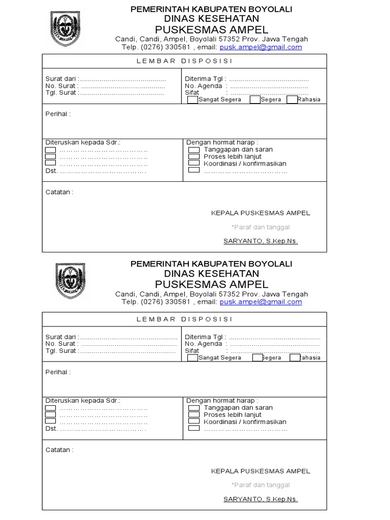 Contoh Lembar Disposisi Puskesmas | PDF