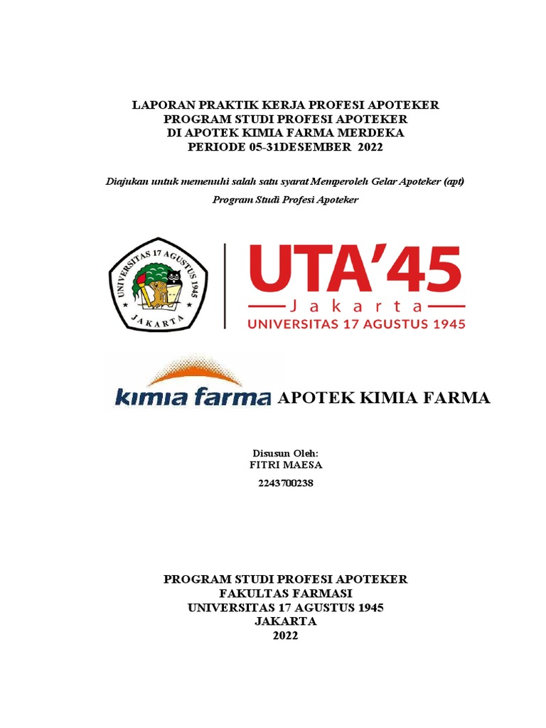 Laporan Apotek (Kimia Farma) Fitri Maesa 2243700238 Final - 3 | PDF