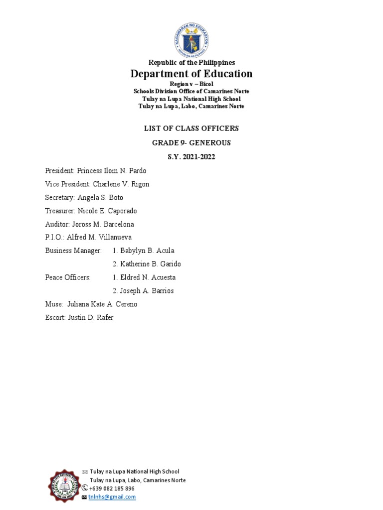 Format Election of Class Officers Documentation | PDF | Government