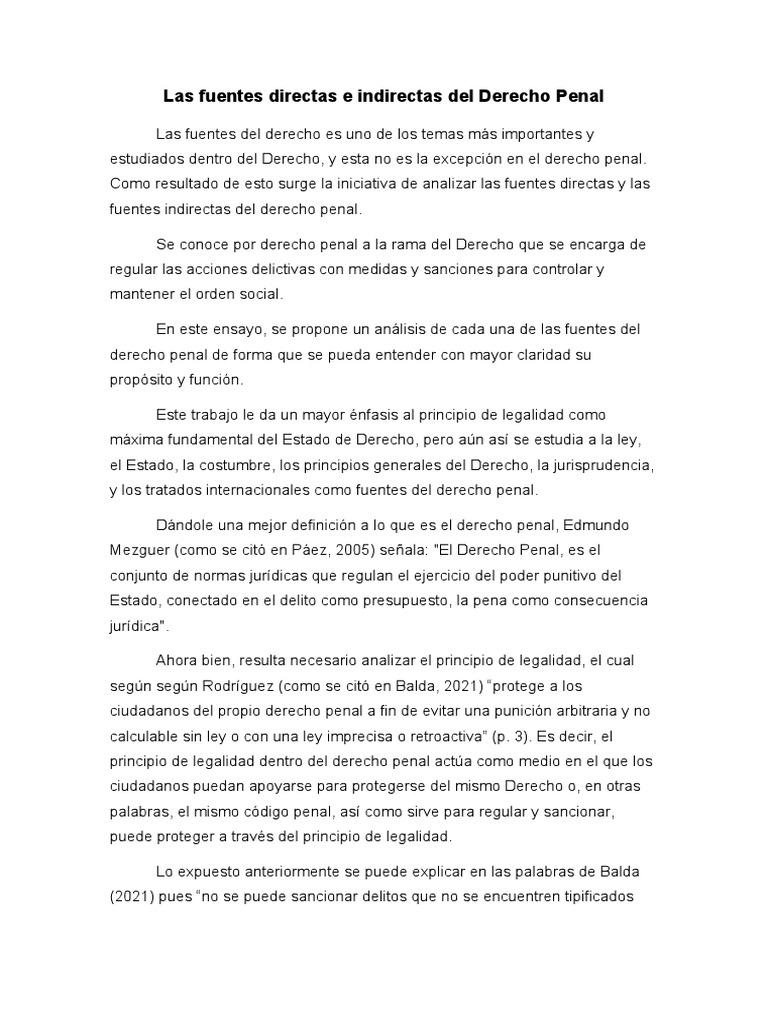 Las Fuentes Directas e Indirectas Del Derecho Penal | Descargar gratis ...