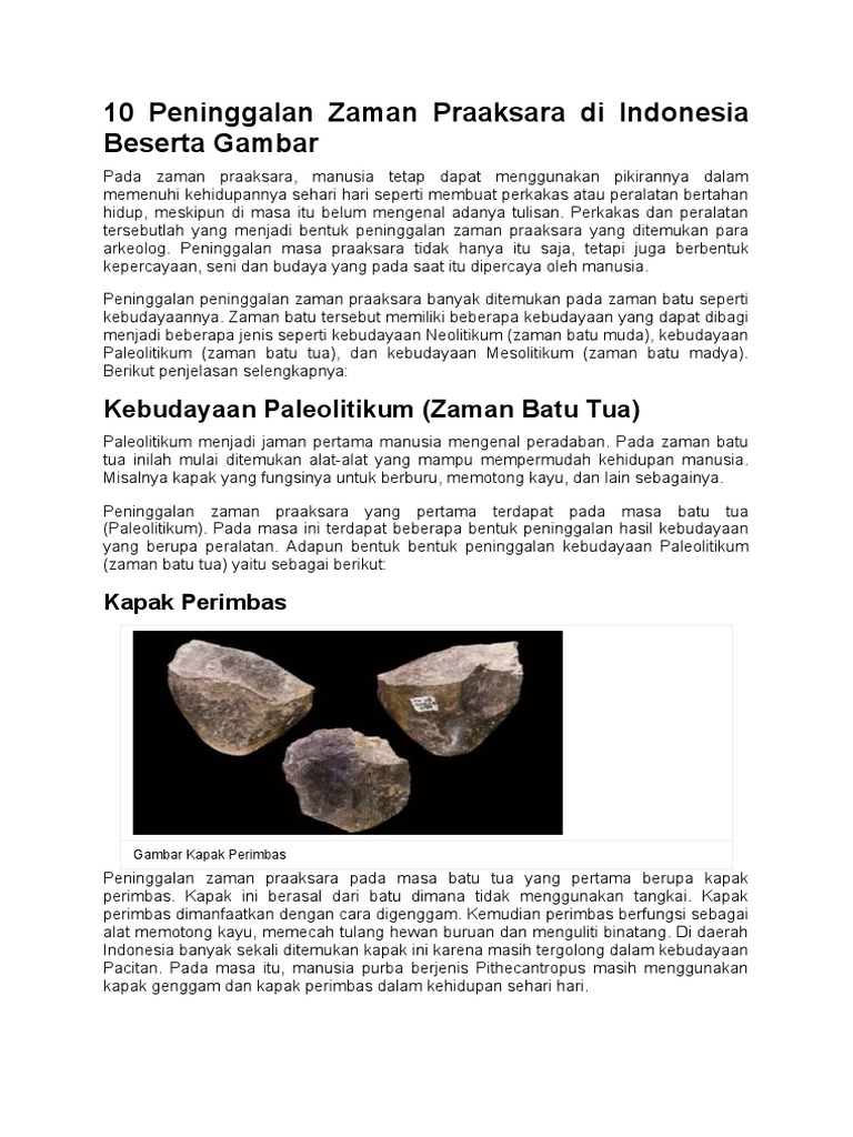 10 Peninggalan Zaman Praaksara Di Indonesia Beserta Gambar | PDF