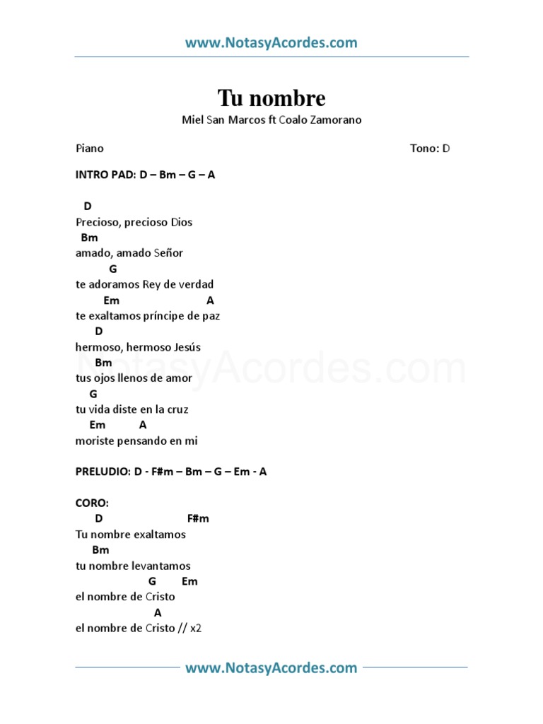 Letras y acordes de "Tu Nombre" | PDF