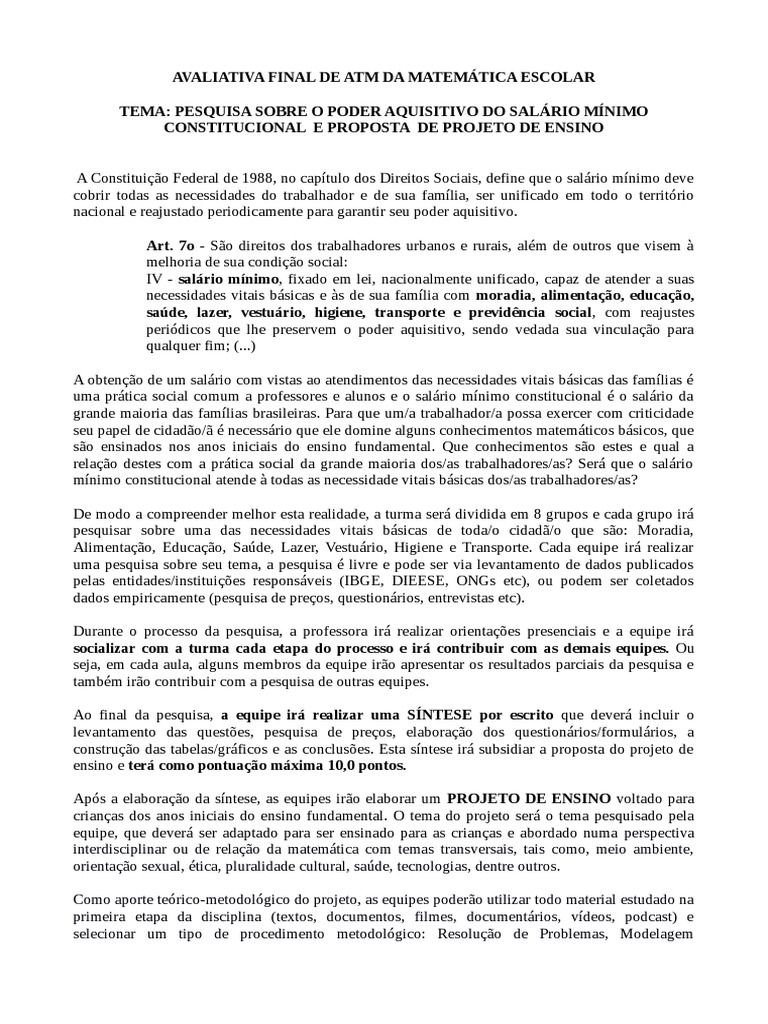 Atividade Avaliativa Final | PDF | Salário mínimo | Salário Atividade Avaliativa Final | PDF | Salário mínimo | Salário