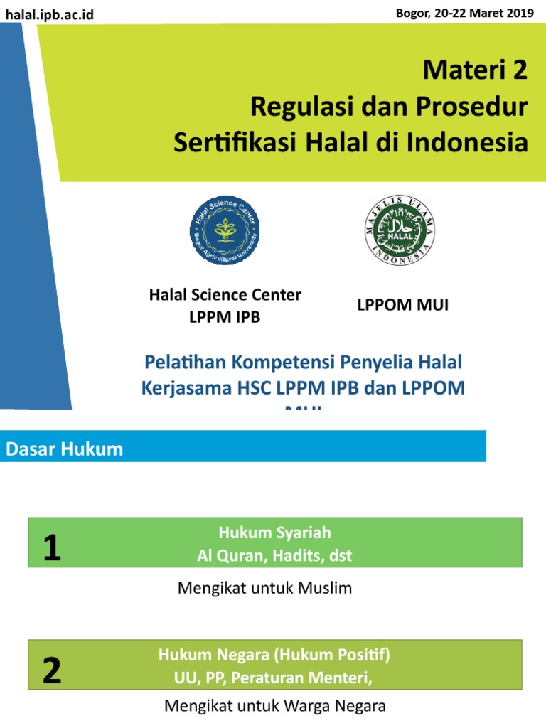 Materi 2 Regulasi Dan Prosedur Sertifikasi Halal Di Indonesia | PDF