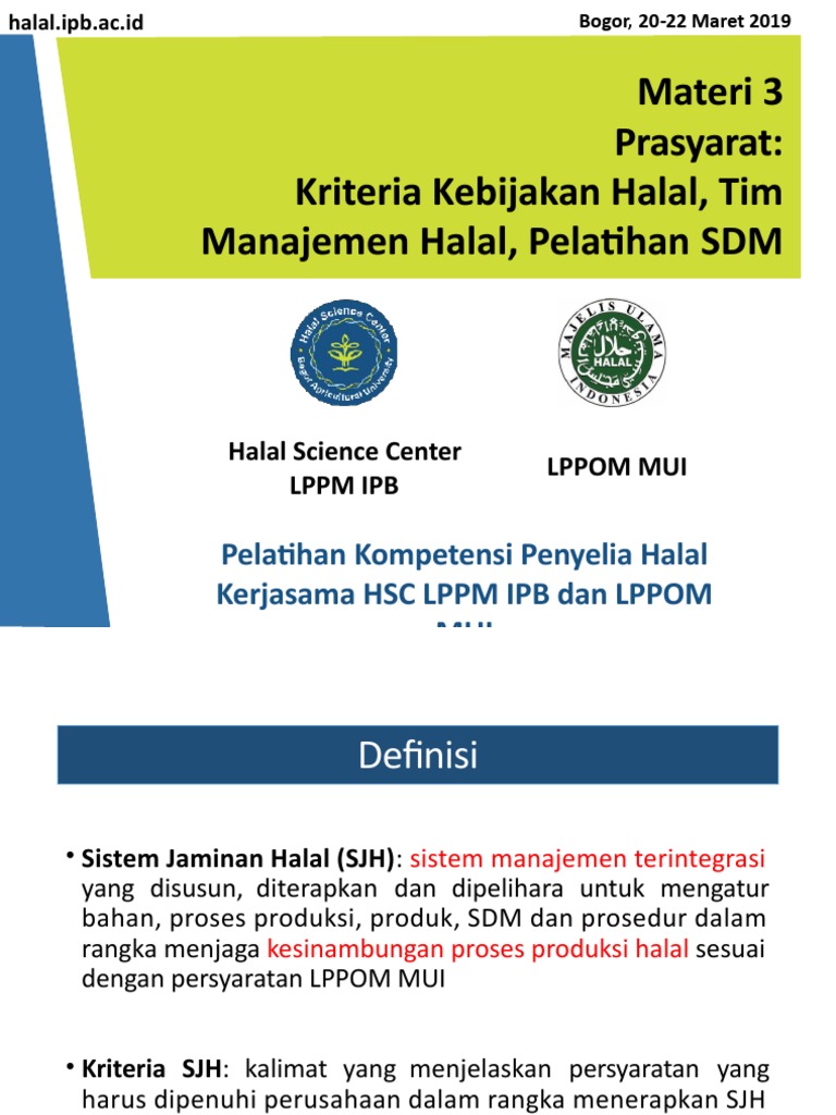 Materi 3 Prasyarat Kriteria Kebijakan Halal, Tim Manajemen Halal ...