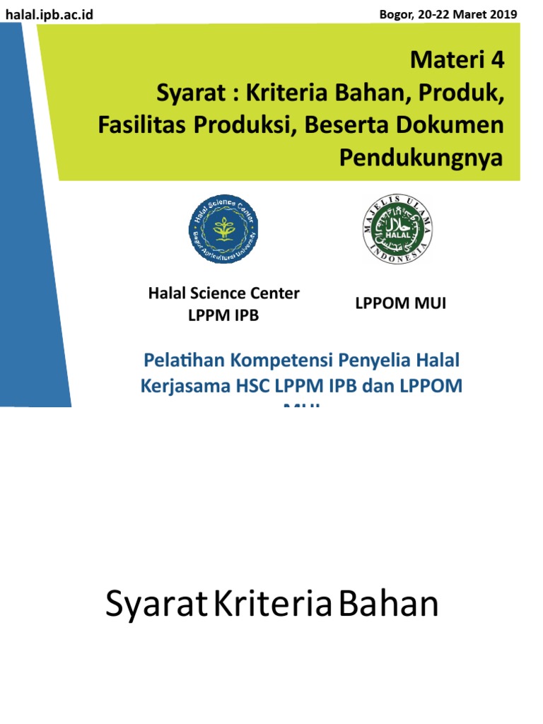 Materi 4 Syarat Kriteria Bahan, Produk, Fasilitas Produksi Beserta Dokumen Pendukungnya | PDF