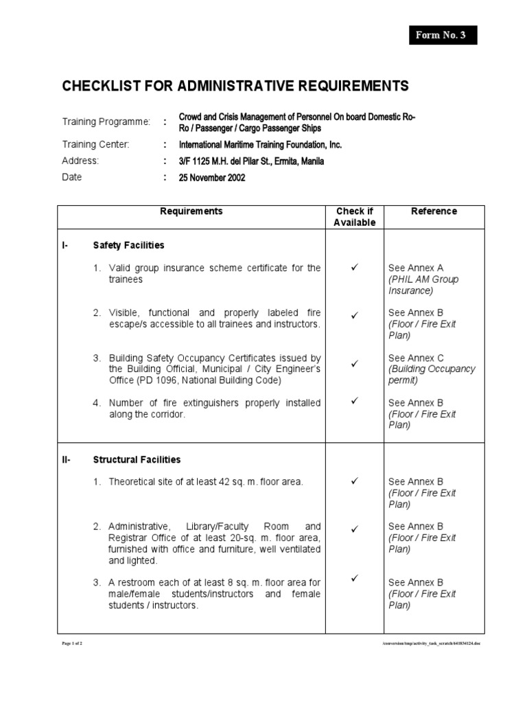 FORM 3 - Crowd and Crisis (Checklist - Admin) REV1 16 NOV2009 | PDF