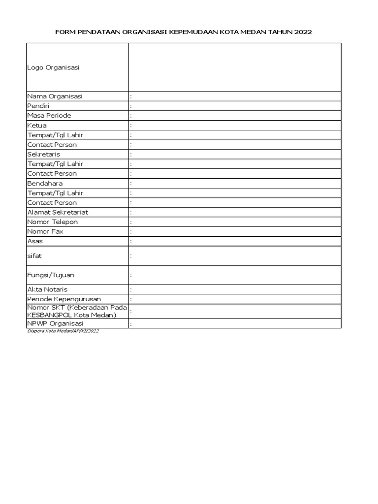 Form Pendataan Organisasi Kepemudaan | PDF