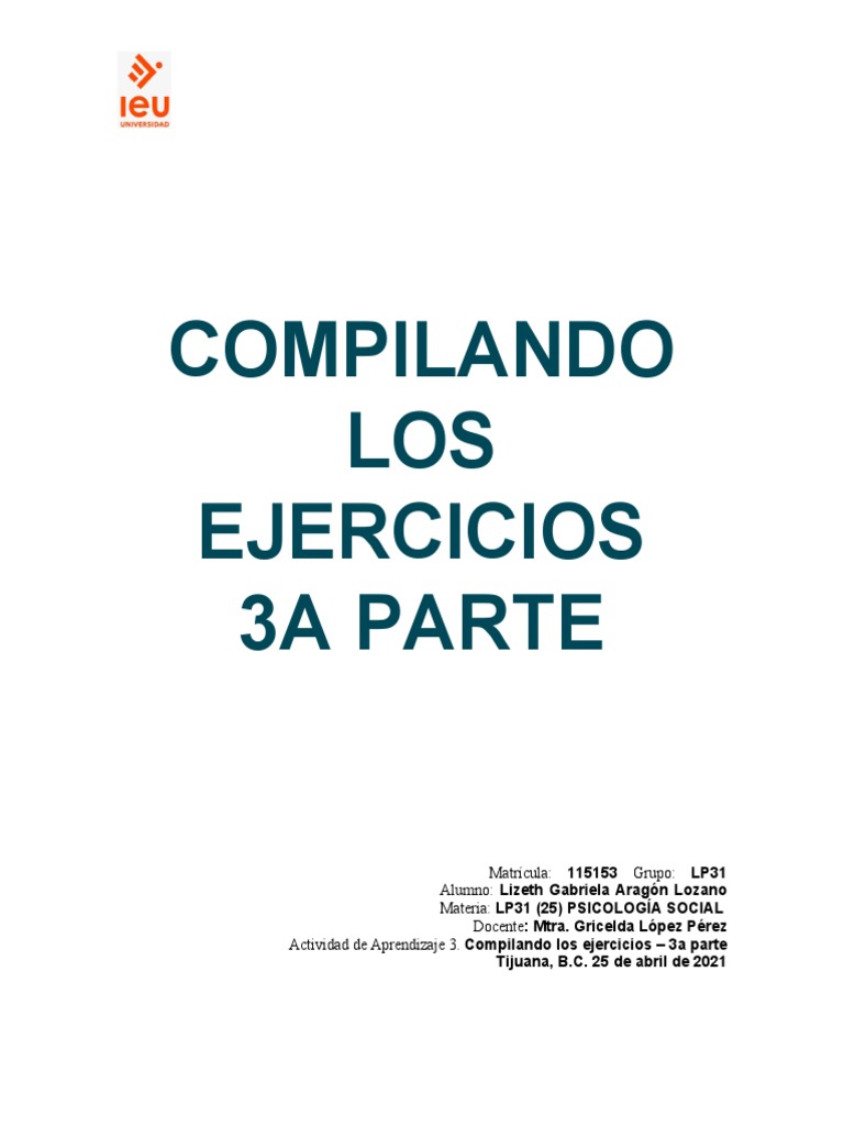 Actividad de Aprendizaje 3. Compilando Los Ejercicios 3a Parte | PDF | Conflicto (proceso) | Familia