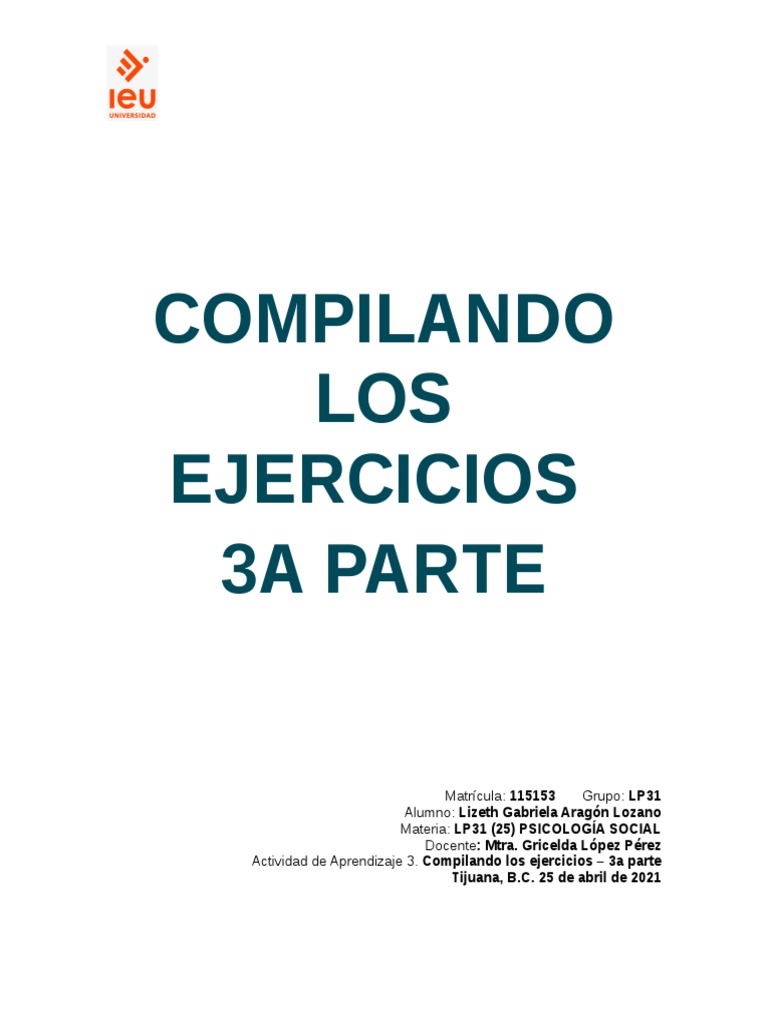 Actividad de Aprendizaje 3. Compilando Los Ejercicios 3a Parte | PDF ...