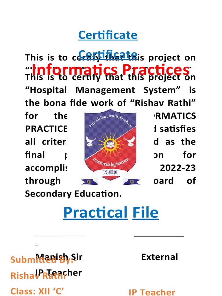 Informatics Practices: Certificate Certificate | PDF