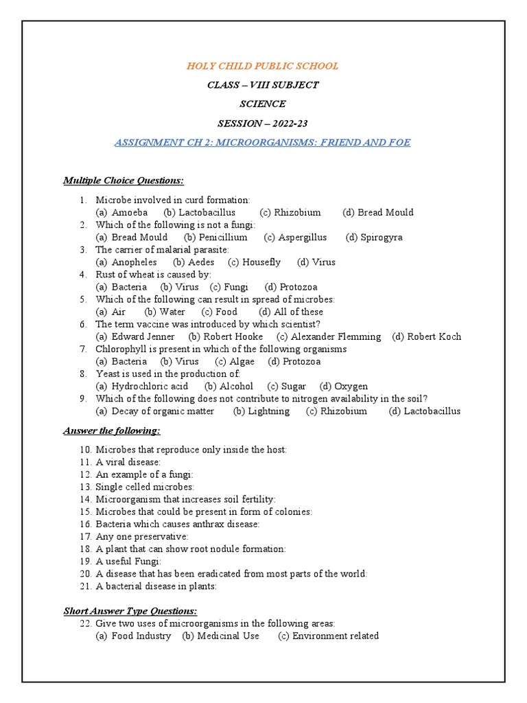 Chapter 2 Microorganisms Assignment | PDF