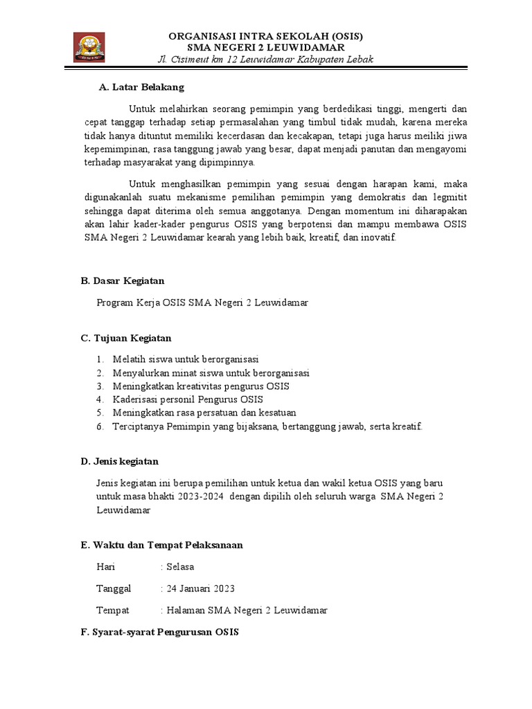 Proposal Pemilihan Ketua Osis | PDF