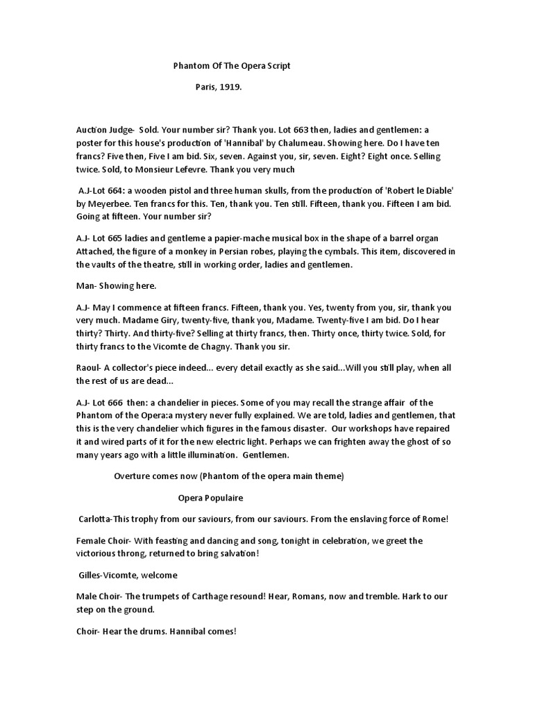 Phantom of The Opera Script | PDF