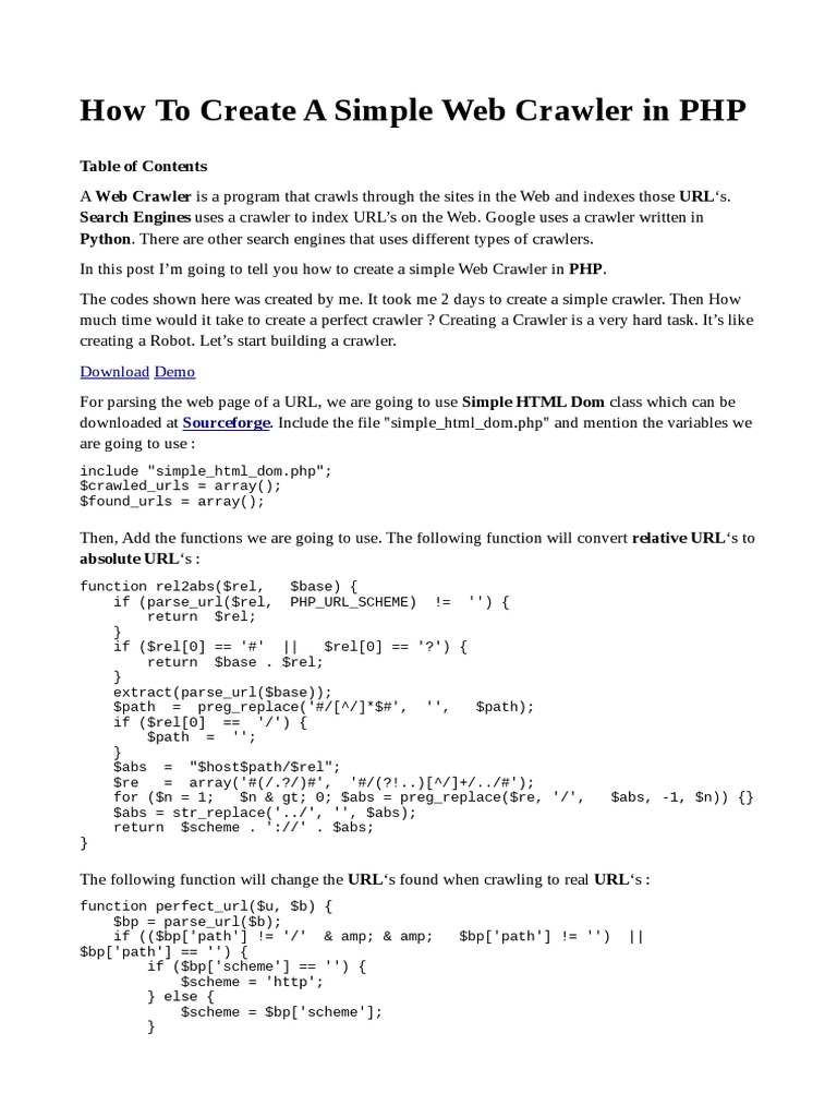 How To Create A Simple Web Crawler in PHP | PDF | World Wide Web ... How To Create A Simple Web Crawler in PHP | PDF | World Wide Web ...