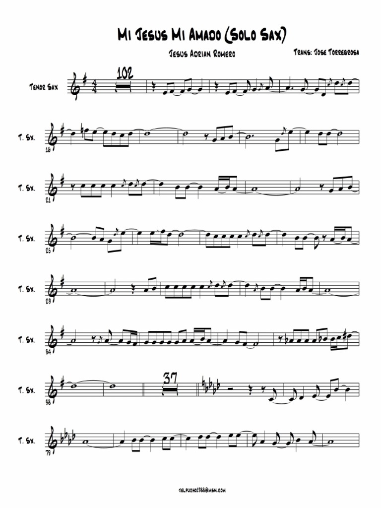 Mi Jesus Mi Amado (Solo Sax), Jesus Adrian Romero, Sax TenorBb | PDF