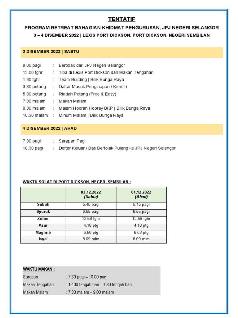 Tentatif Program Retreat BHGN P PD 3-4 Dis 2022 | PDF