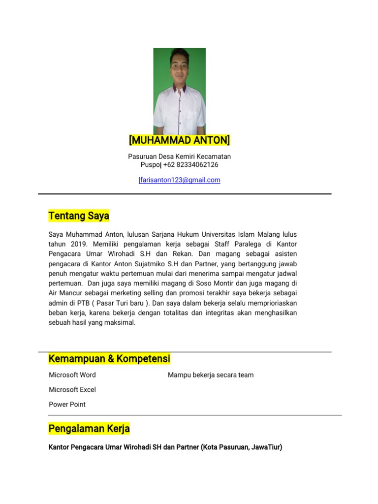 CV Muhammad Anton | PDF
