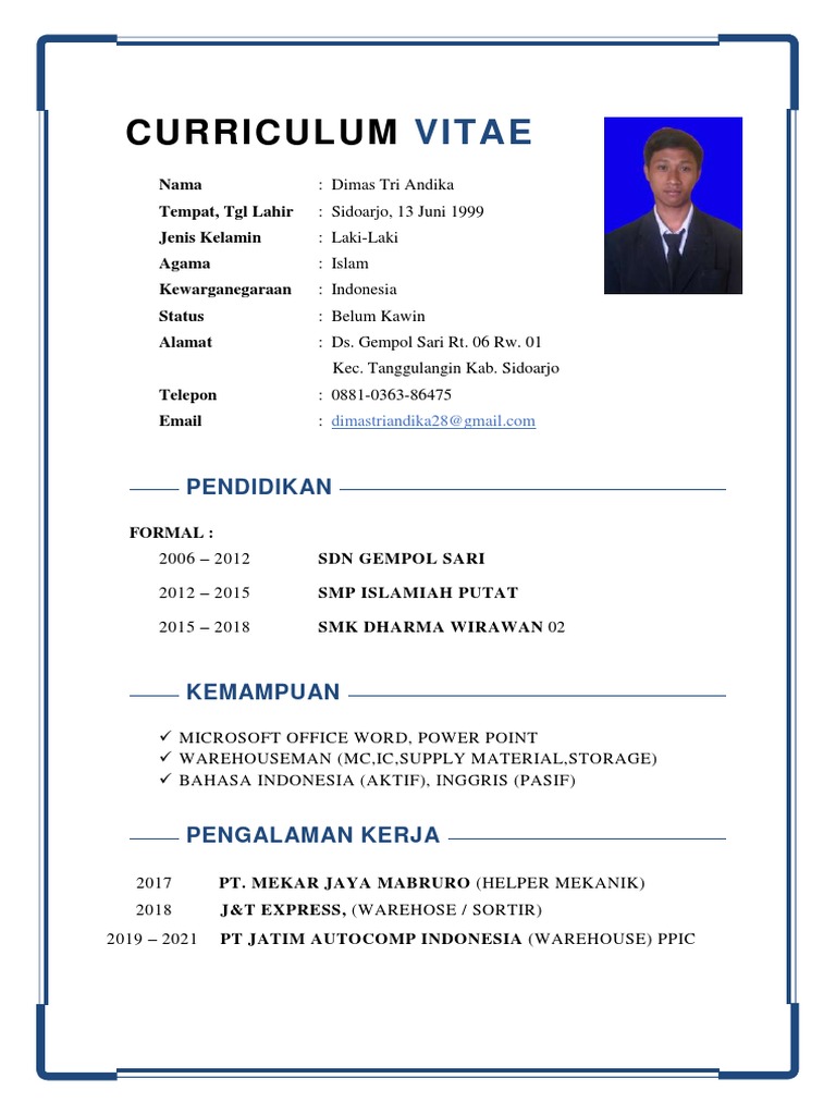 CV Dimas Tri Andika 2025 | PDF