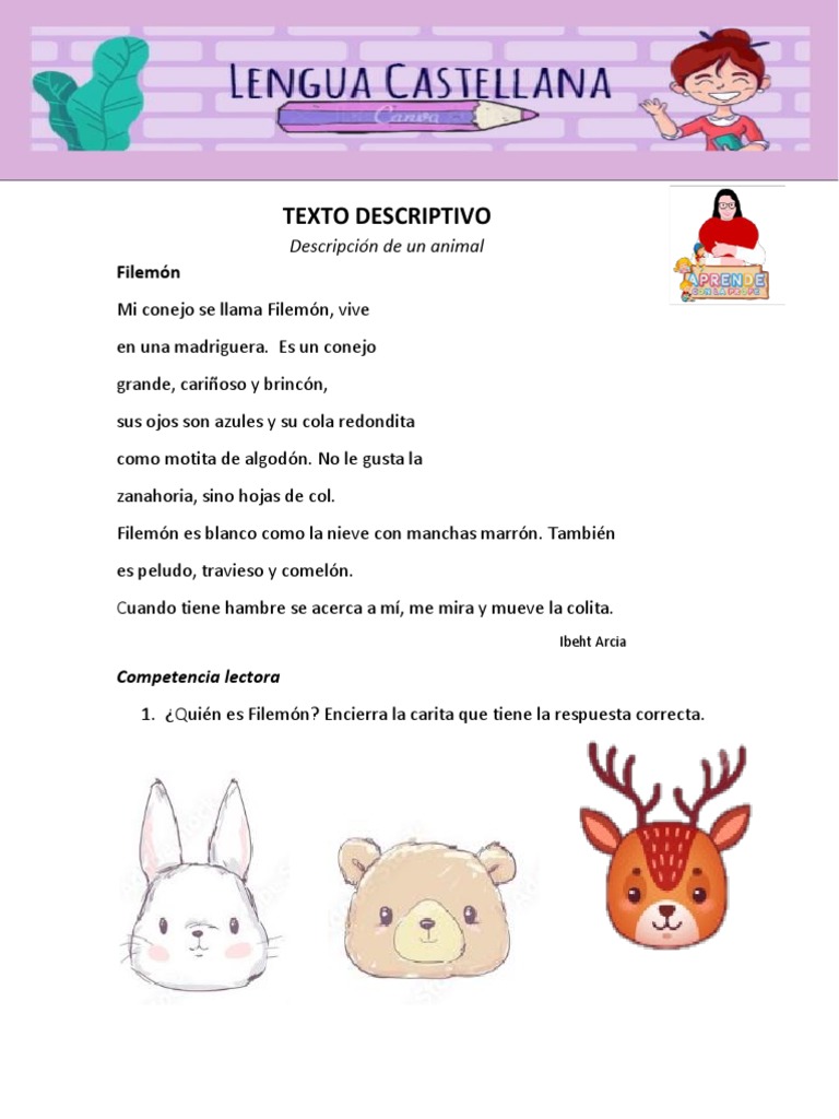Texto Descriptivo Aprende Con La Profe Grado 1° | PDF