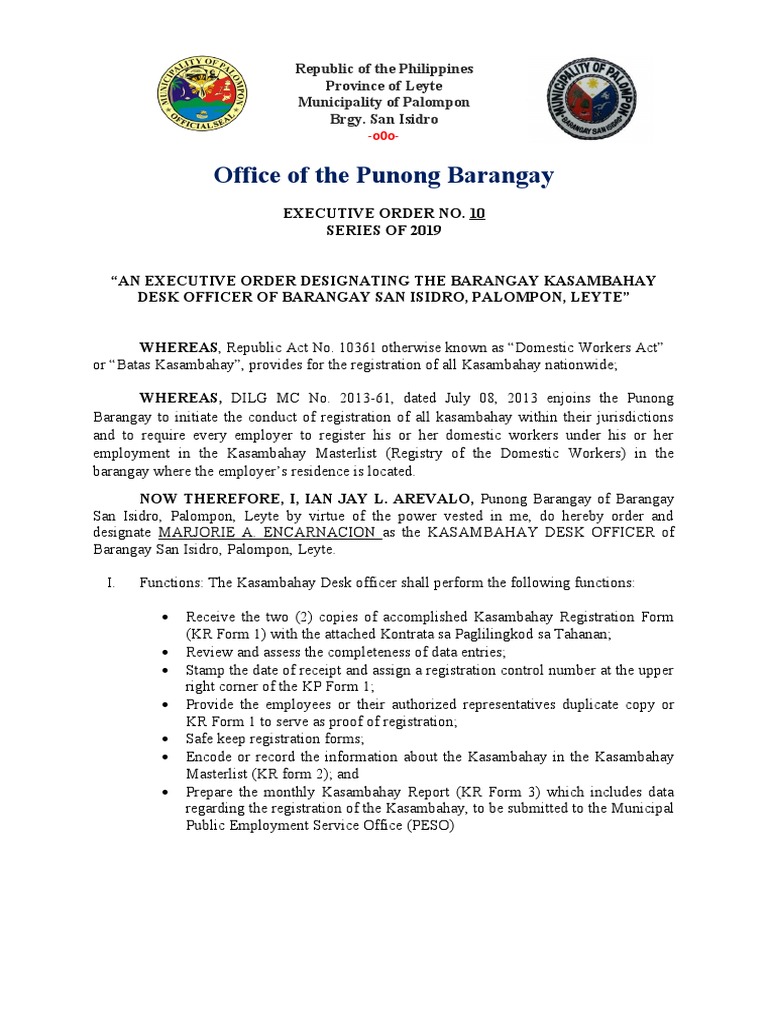 Designation of Kasambahay Desk Officer | PDF | Justice | Crime & Violence