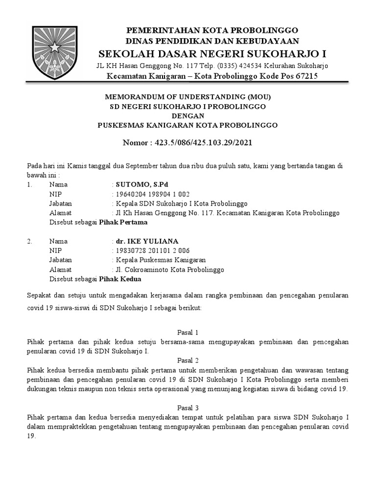 Mou Puskesmas Kanigaran Dan Sukoji | PDF