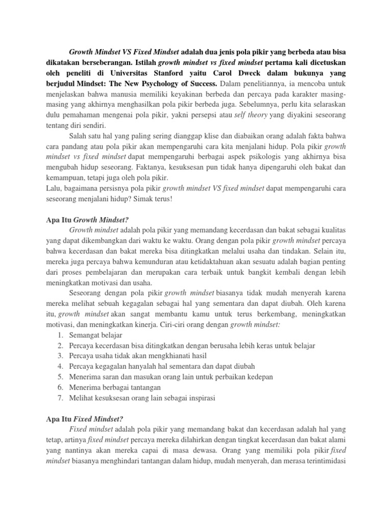 Growth Mindset VS Fixed Mindset | PDF