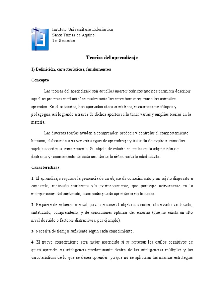 Teorías Del Aprendizaje Pdf Aprendizaje Sicología