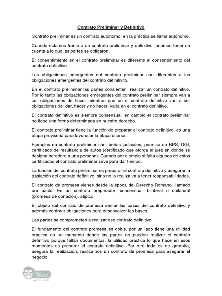 Contrato Preliminar y Definitivo | PDF | Derecho civil (sistema legal) | Derecho privado