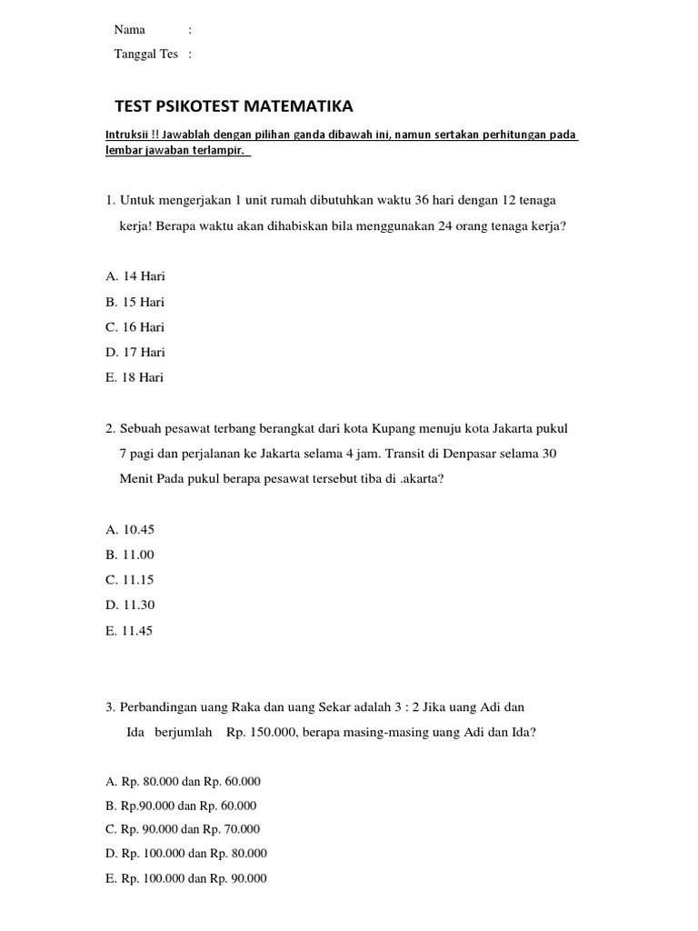Test Psikotest Matematika Pdf